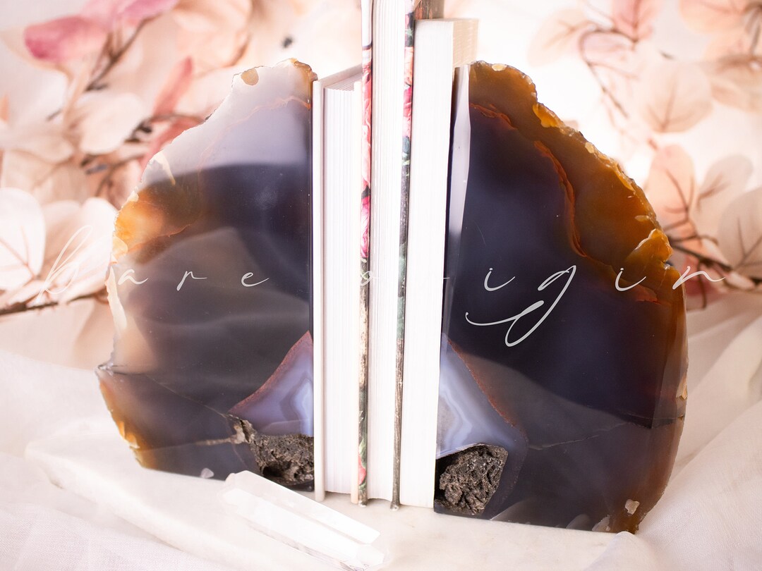 Banded Agate Bookends: Natural Gemstone Crystal Decor - Etsy