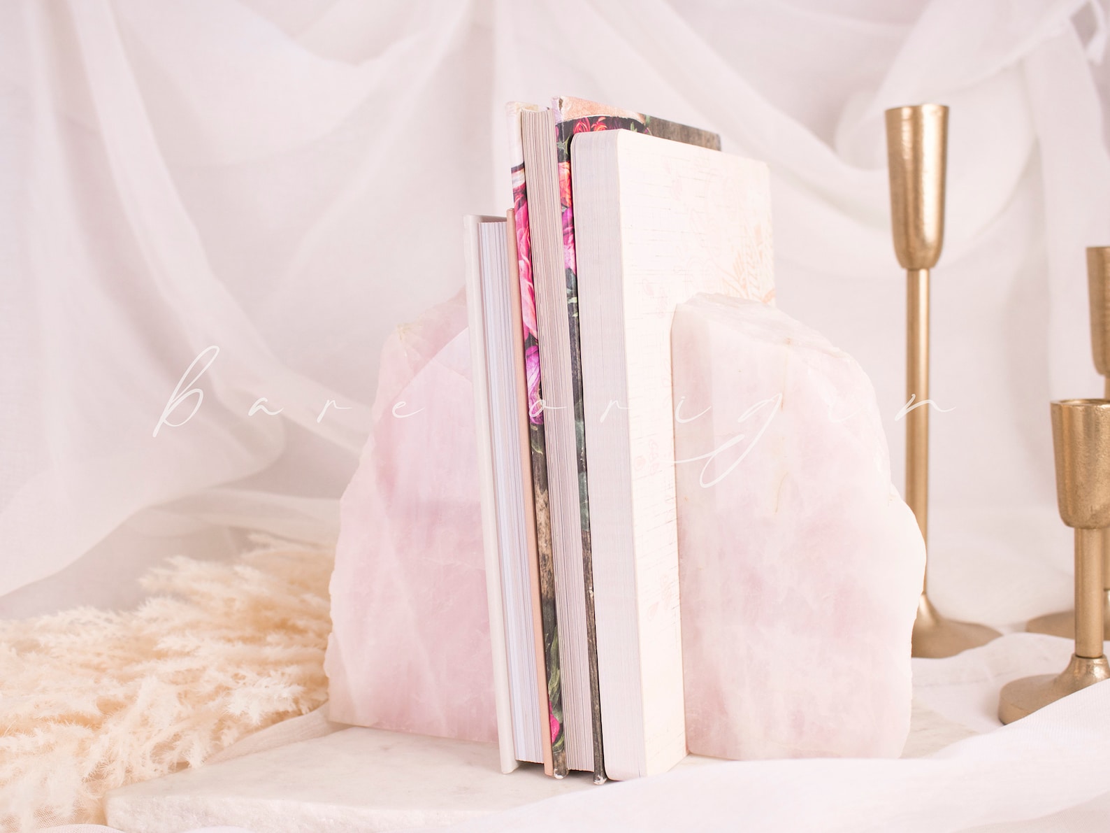 Rose Quartz Crystal Bookends: Pink Stone Office & Home Decor - Etsy