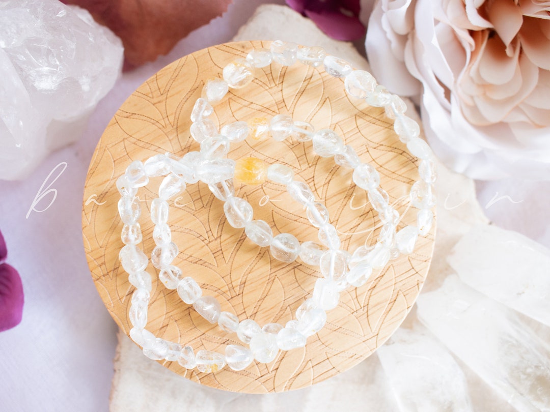 White & Golden Imperial Topaz Pebble Crystal Gemstone Bracelet|bead ...
