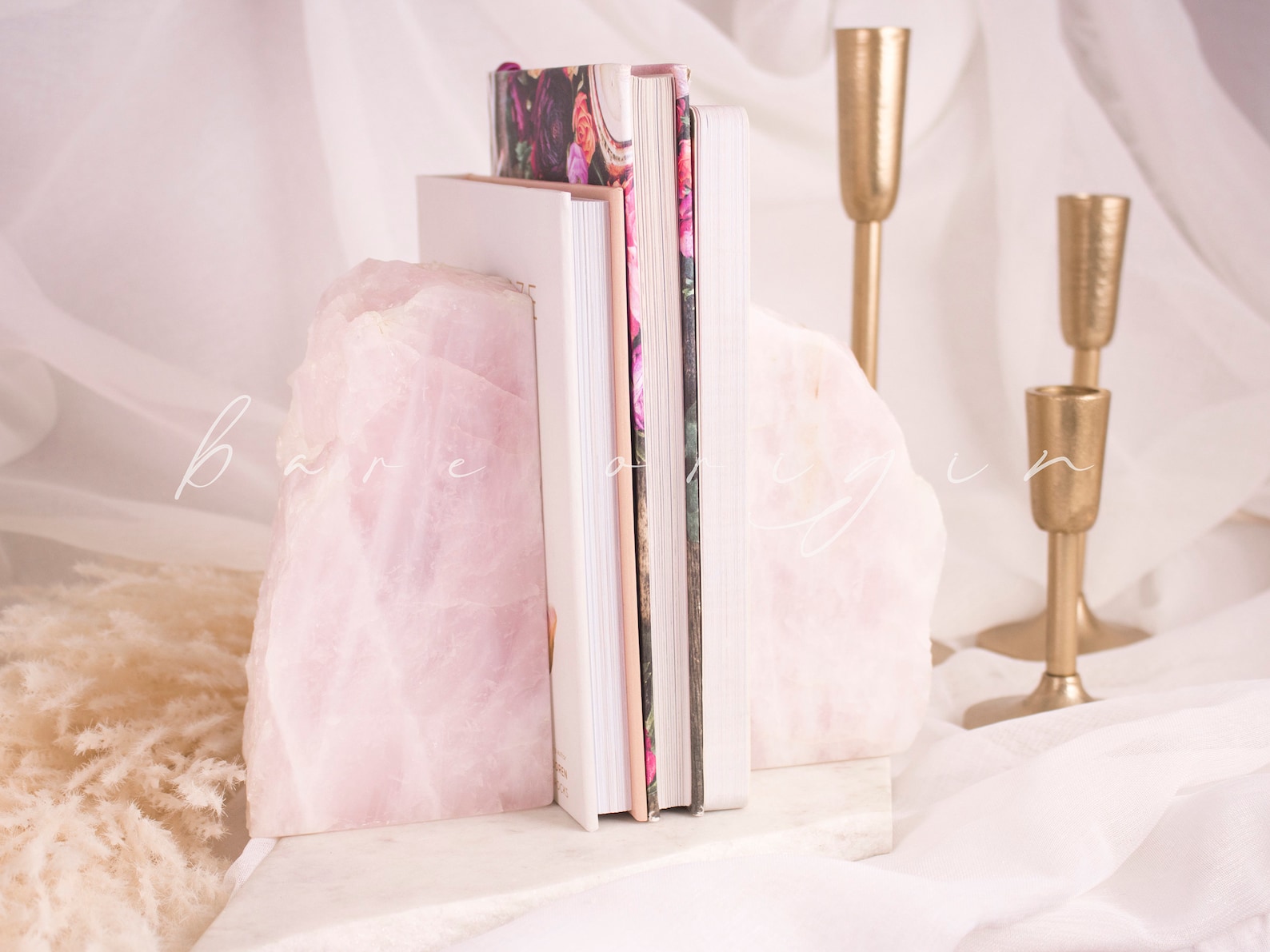 Rose Quartz Crystal Bookends: Pink Stone Office & Home Decor - Etsy