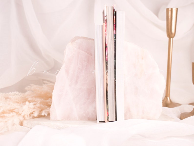 Rose Quartz Crystal Bookends: Pink Stone Office & Home Decor - Etsy