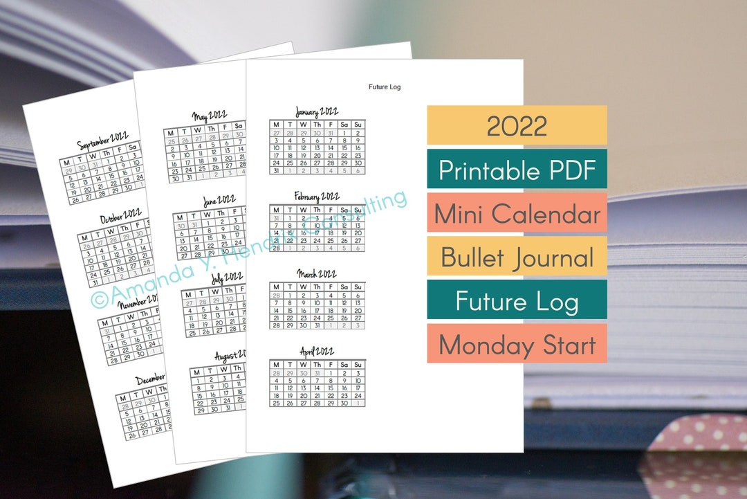 2022 Future Log for Bullet Journal Monday Start Mini Calendars 4x3 - Etsy