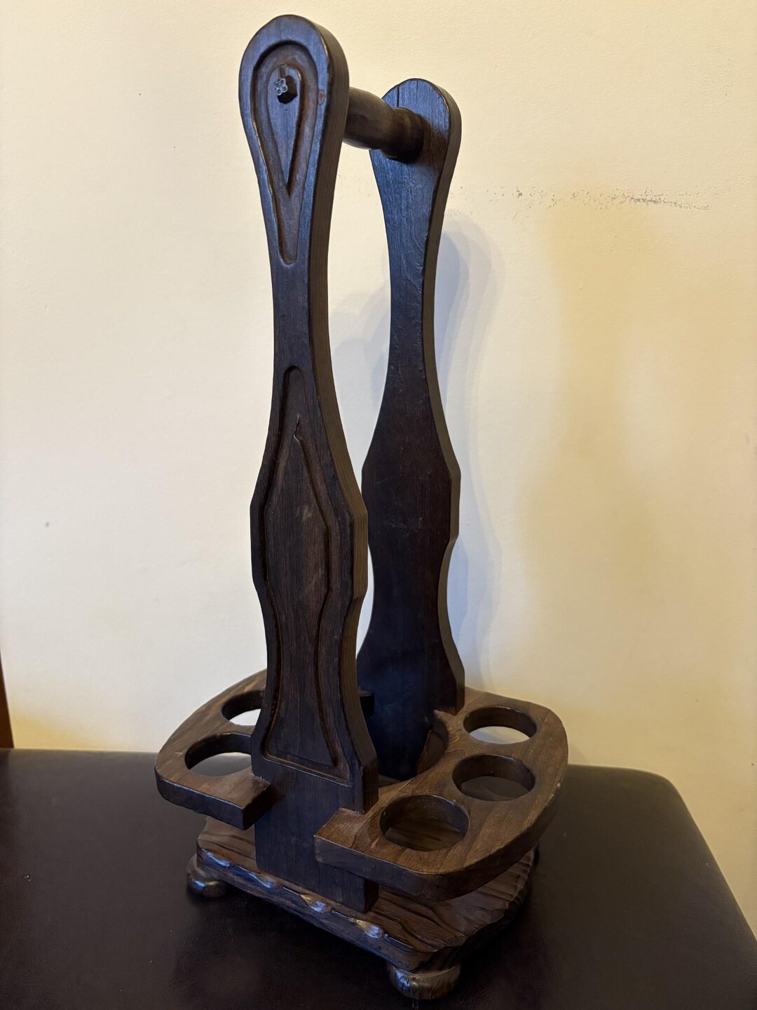 Vintage Handcarved Wooden Pitcher/wine Bottle Stand With 6 Cup/wine ...