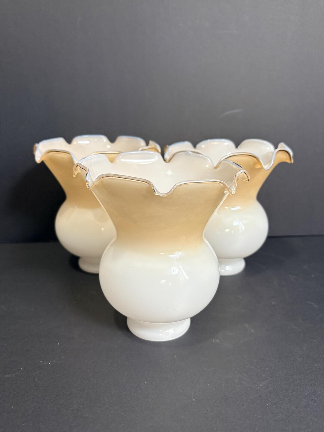 Art Deco Iridescent Peach Luster Milk Glass Lamp Shade - Ruffled Edge ...