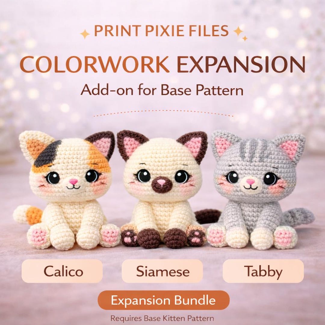 Kawaii Kitten Colorwork Expansion | Crochet Cat Add-on PDF | Calico ...