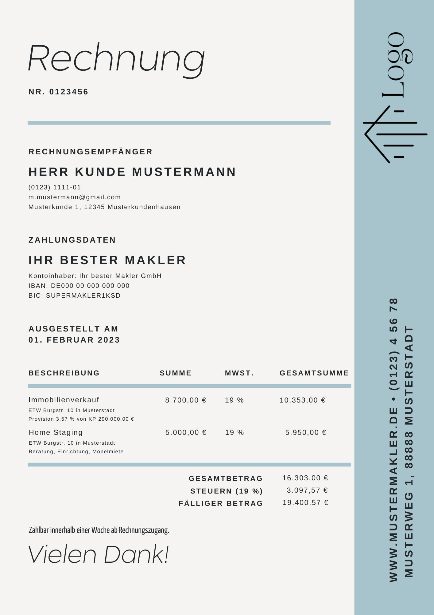 Rechnungsvorlage, Rechnung PDF, Rechnung, Makler Rechnung, Vorlagen ...