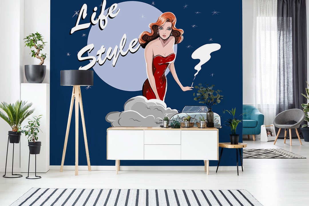 MURALS Pin up Woman, Comic Illustration Wall Murals, Wallpaper 60s's ...