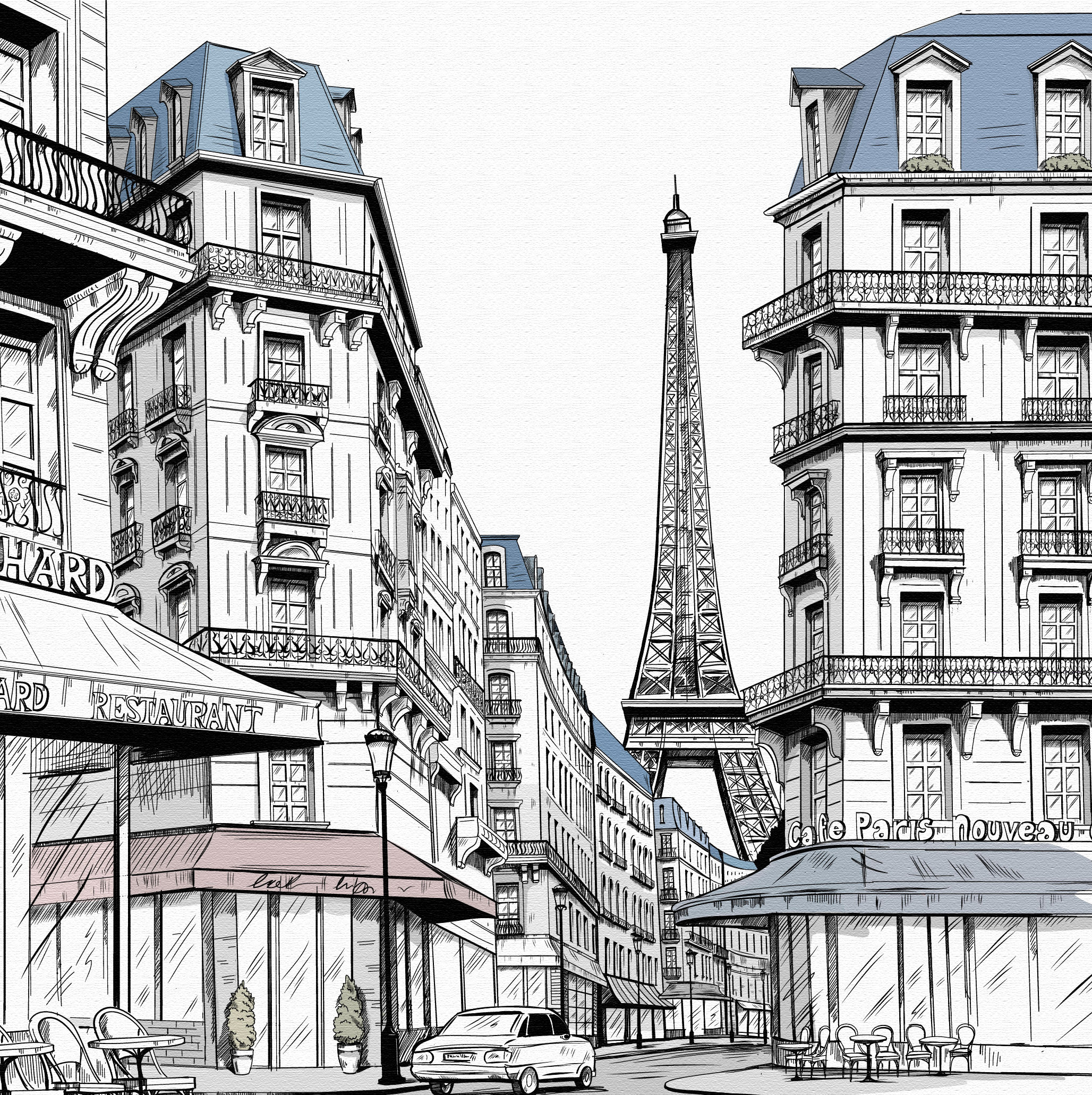 Mural Drawing Paris Wallpaper - Illustration Paris Street Mural ...