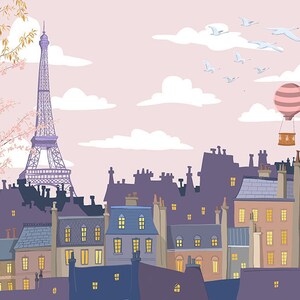 Roof's Paris Mural - Pink Children Wallpaper of Paris -nursery Paris ...