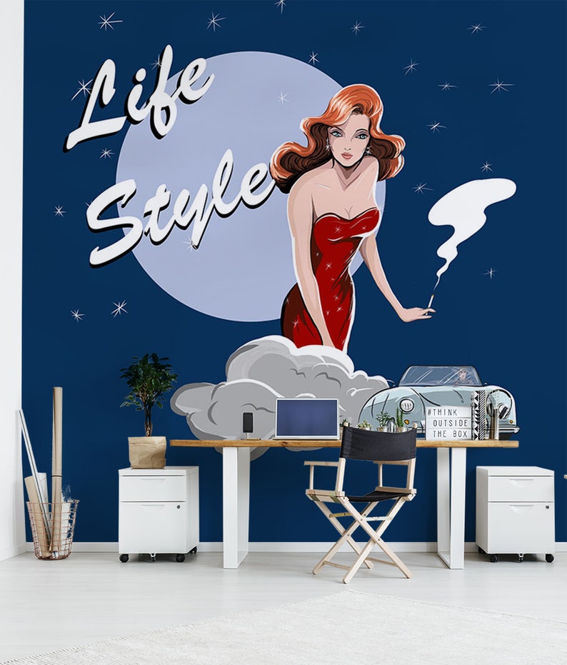 MURALS Pin up Woman Comic Illustration Wall Murals Wallpaper | Etsy