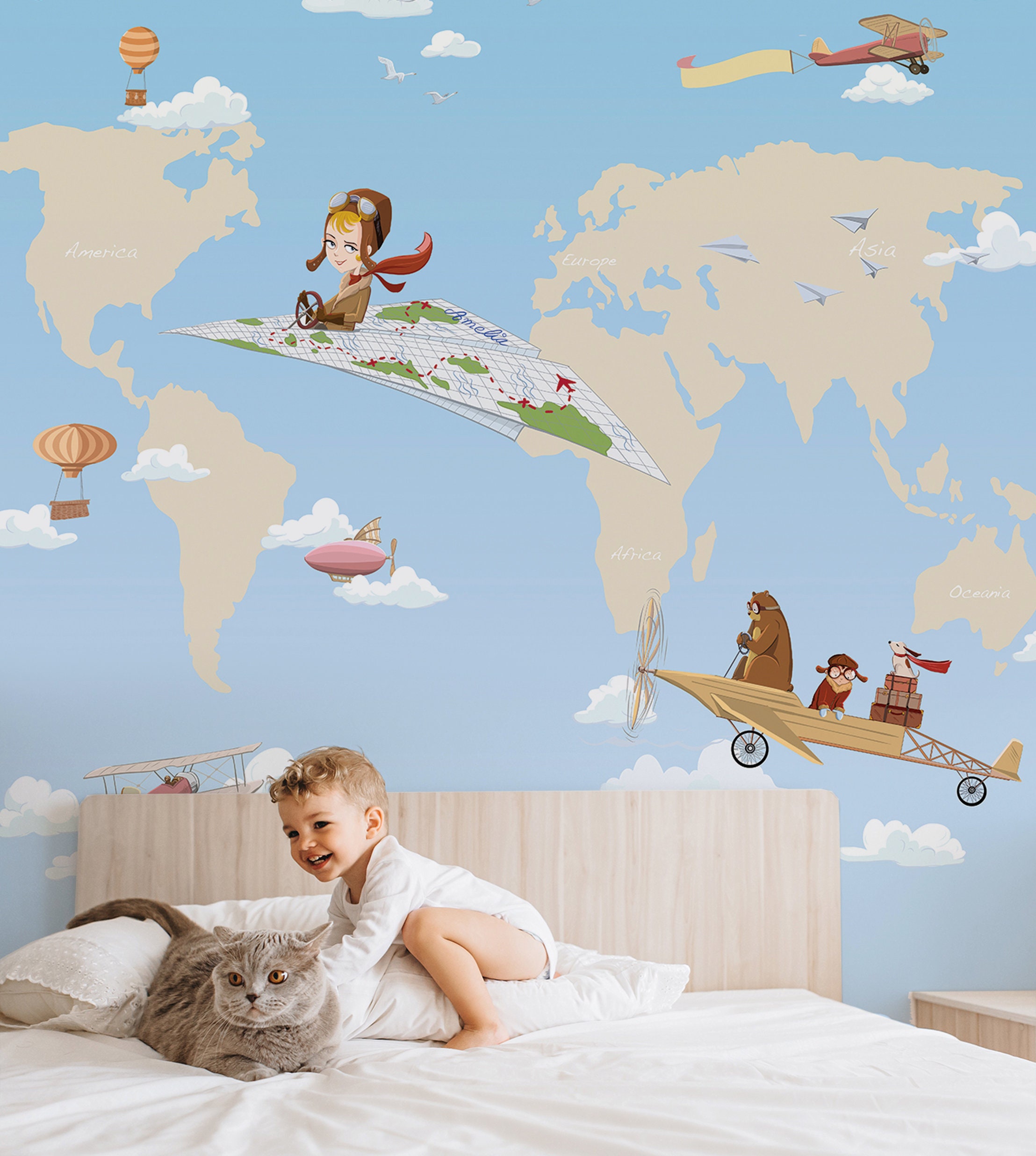 Children's Wallpaper With World Map Wallpaper for Kids - Etsy