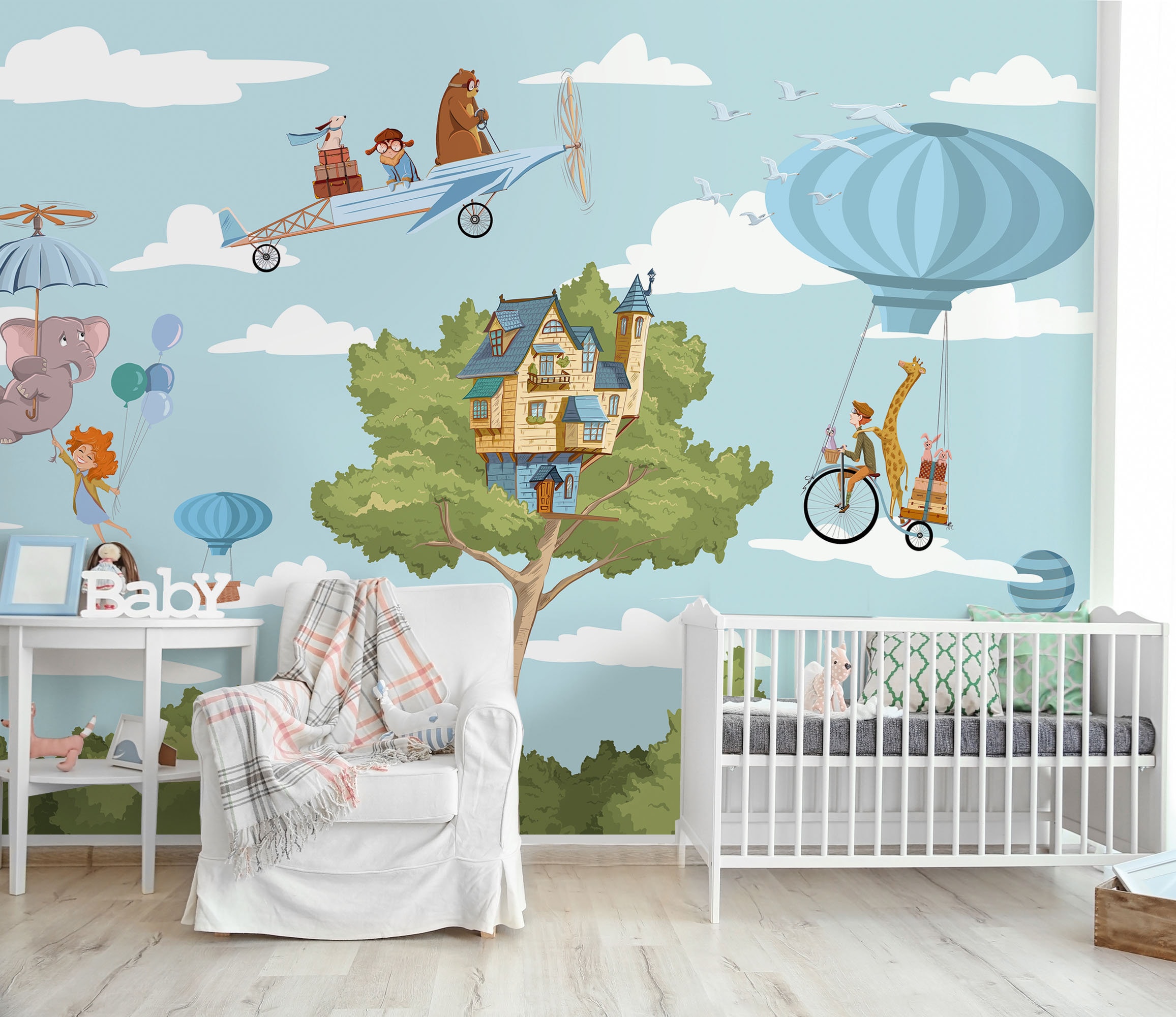 Child Mural of a Forest Tree Children's Mural and Animals Wallpaper ...