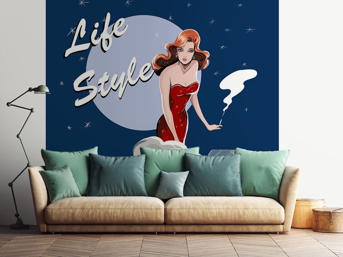 MURALS Pin up Woman Comic Illustration Wall Murals Wallpaper | Etsy