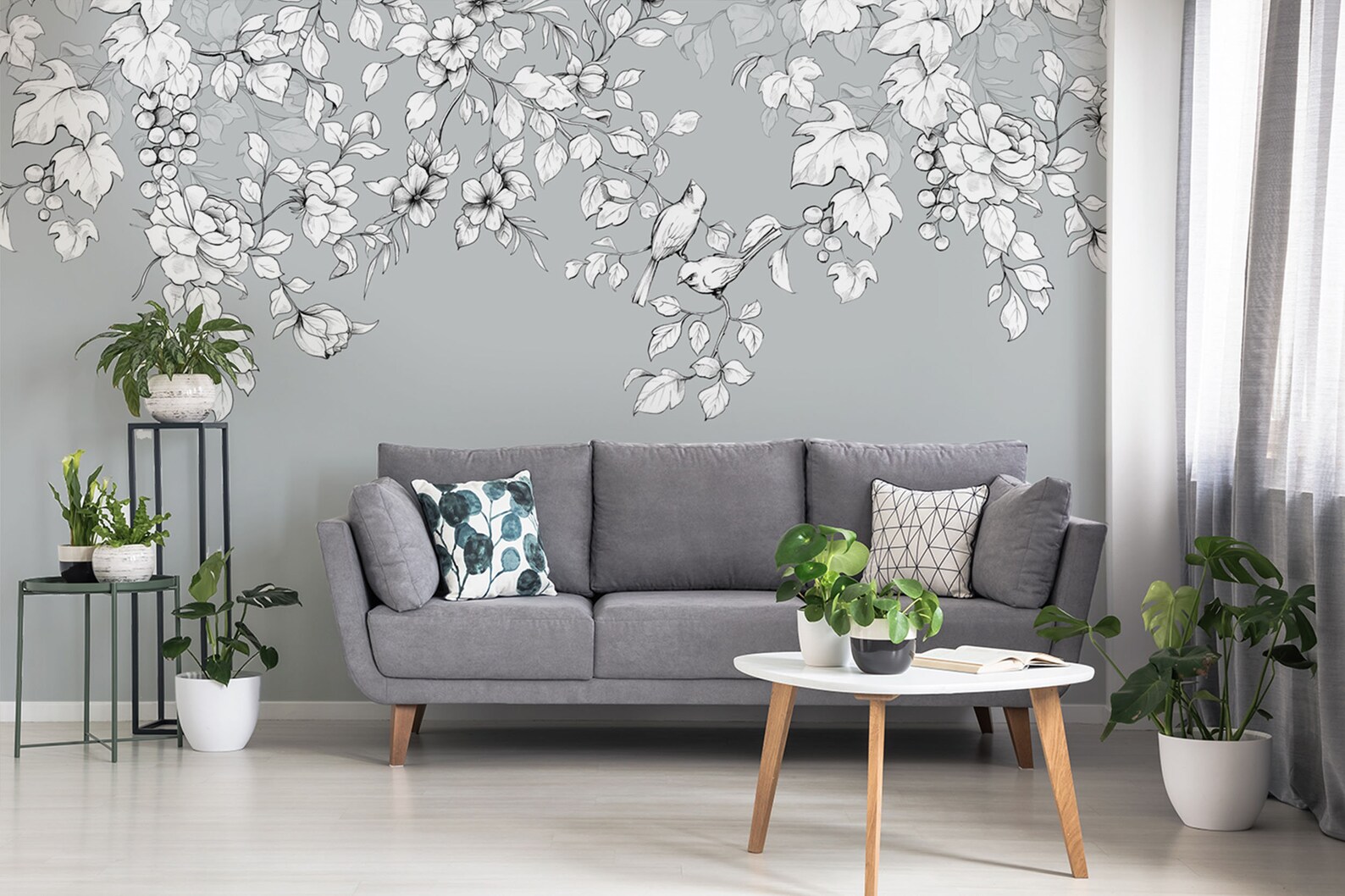 Sketch Nature Mural Sketch Flowers Wallpaper Draw Botanic - Etsy Denmark