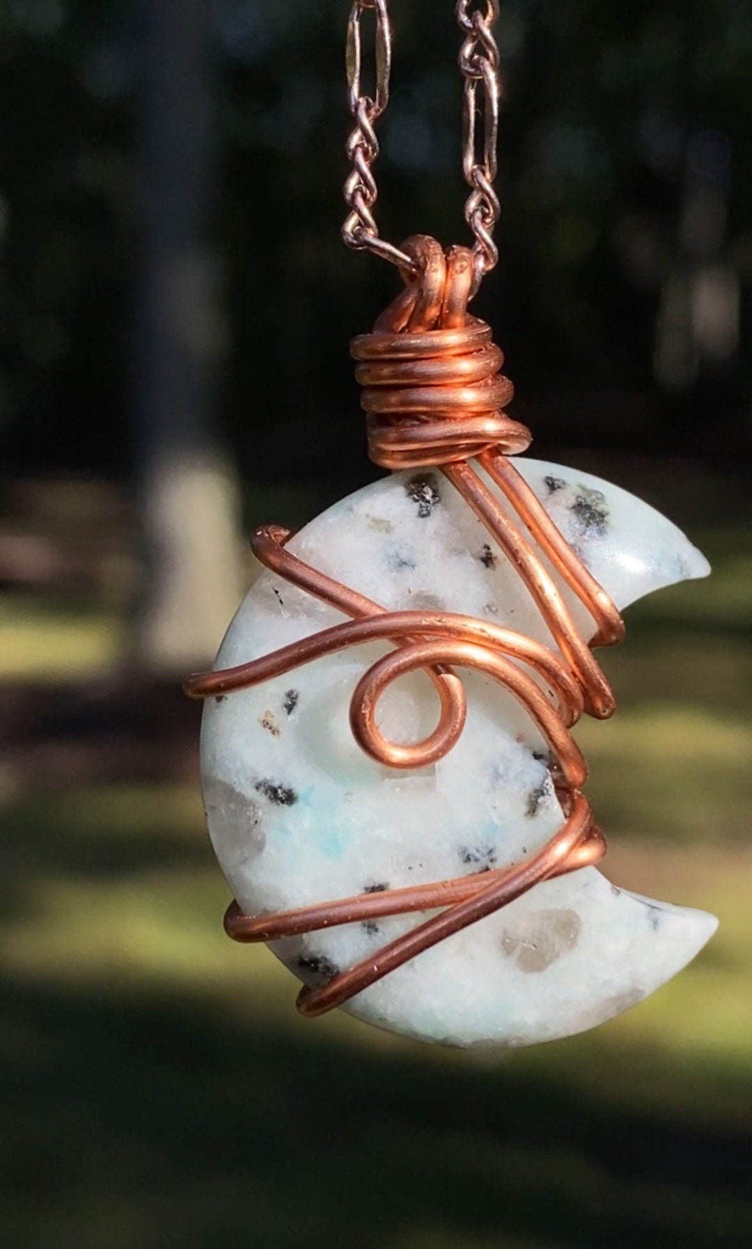 Kiwi Jasper pasiphae Gemstone Moon Copper Wire Wrap Copper Pendant ...