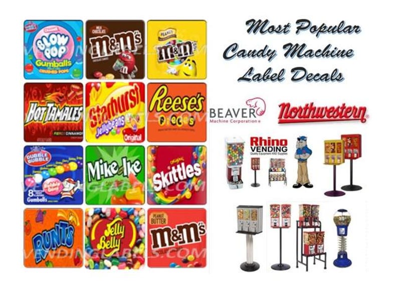 Candy VENDING MACHINE STICKERS Labels Decal - 2.5" X 2.5" - Etsy