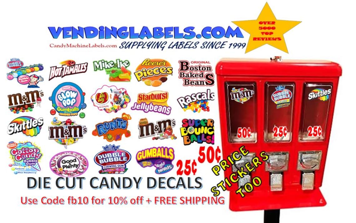 Die Cut Candy Gumball Vending Machine Label Sticker Decal 3" - Etsy