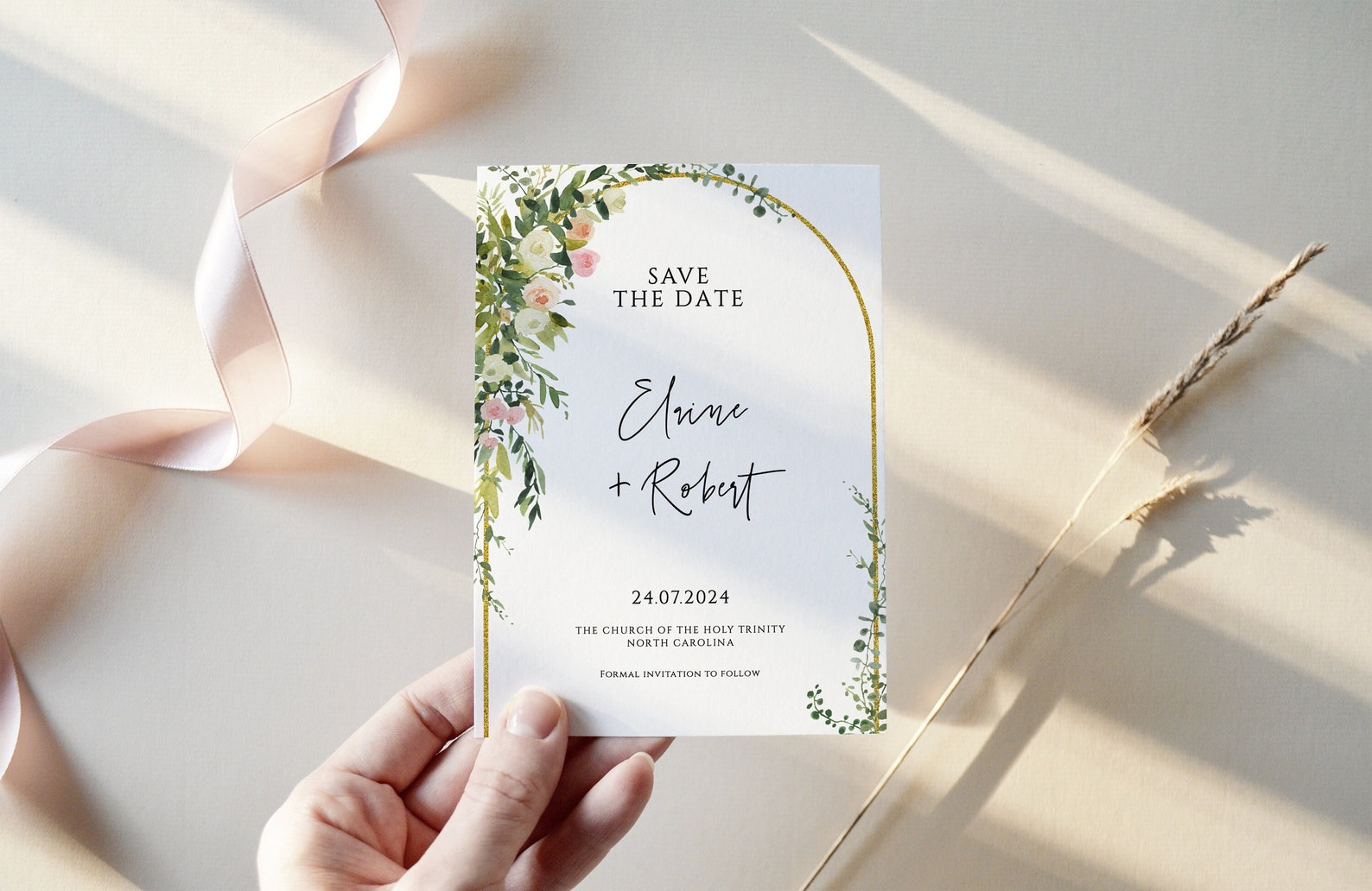Wedding Altar Save the Date Invitation Card Template. Floral | Etsy