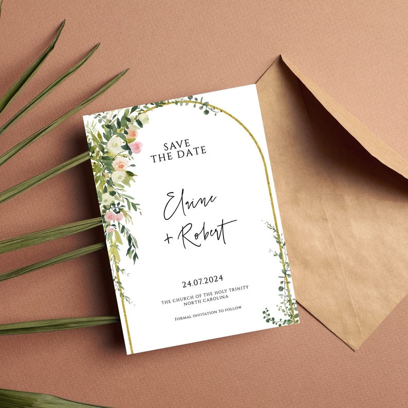 Wedding Altar Save the Date Invitation Card Template. Floral | Etsy
