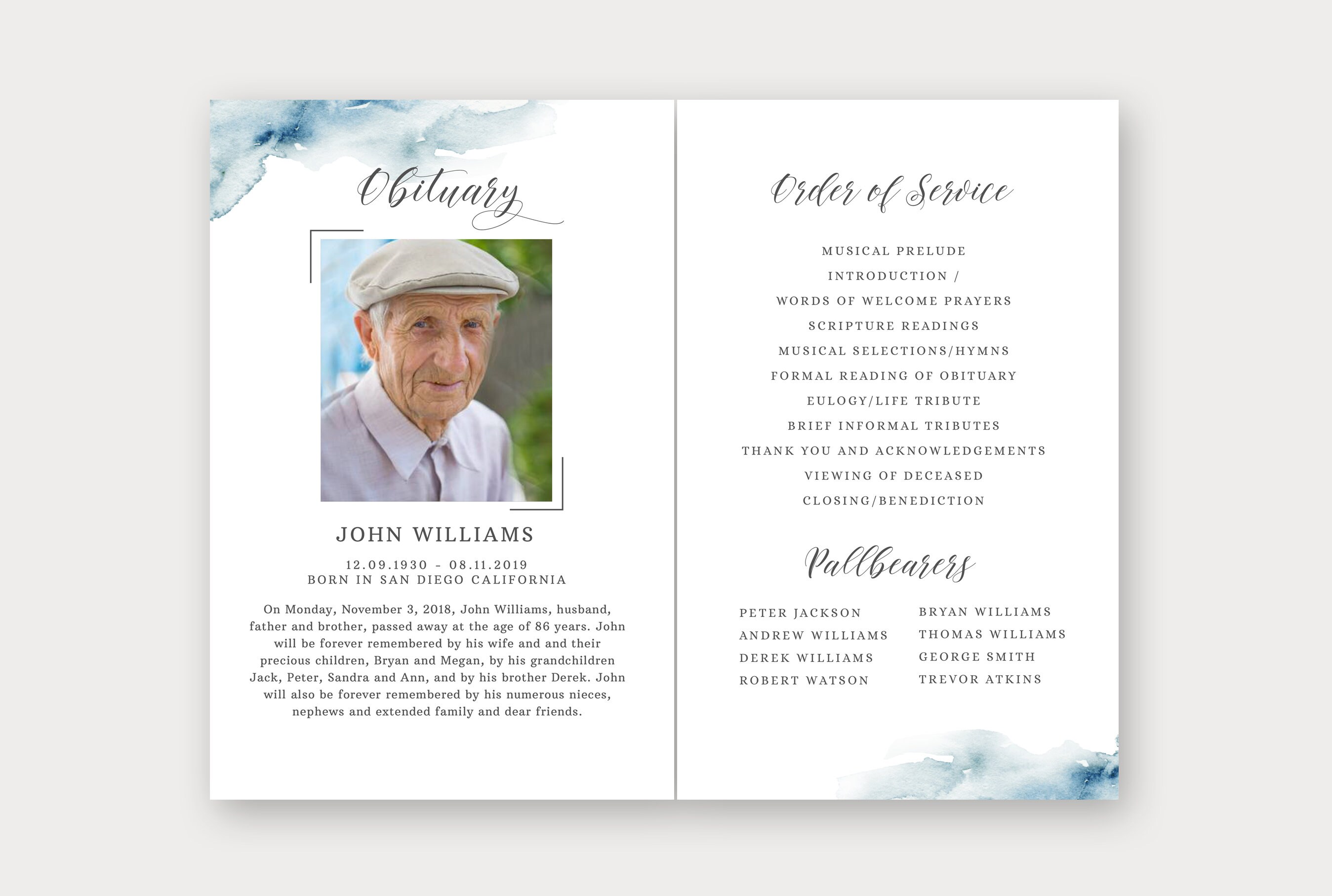 Funeral Program Template Order of Service in Loving Memory - Etsy Canada