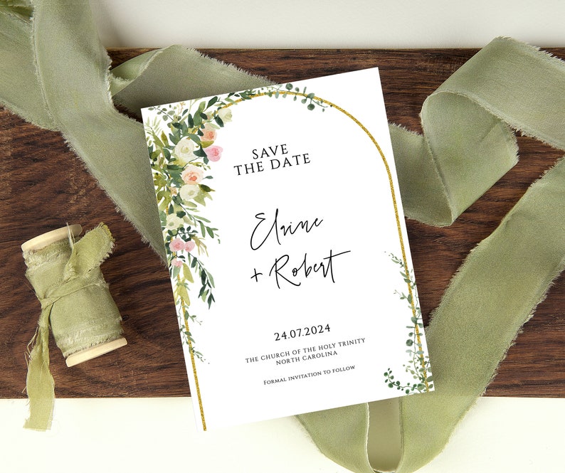 Wedding Altar Save the Date Invitation Card Template. Floral | Etsy