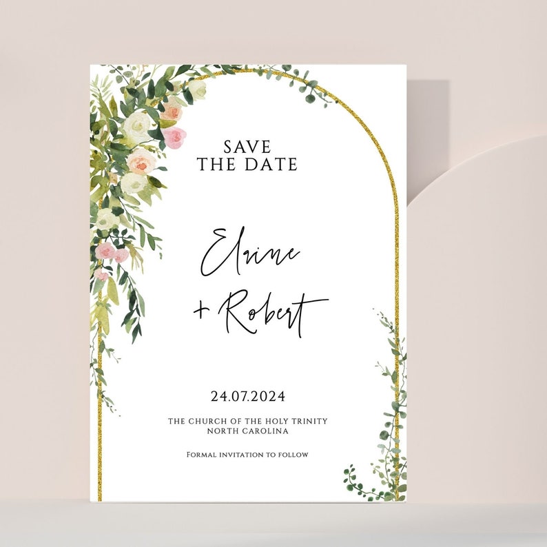 Wedding Altar Save the Date Invitation Card Template. Floral | Etsy