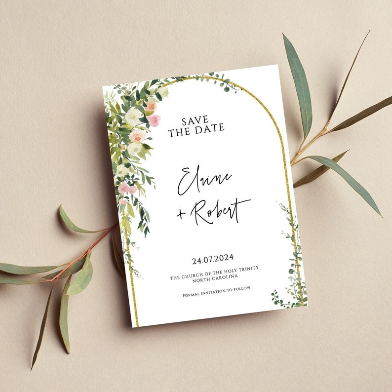 Wedding Altar Save the Date Invitation Card Template. Floral | Etsy
