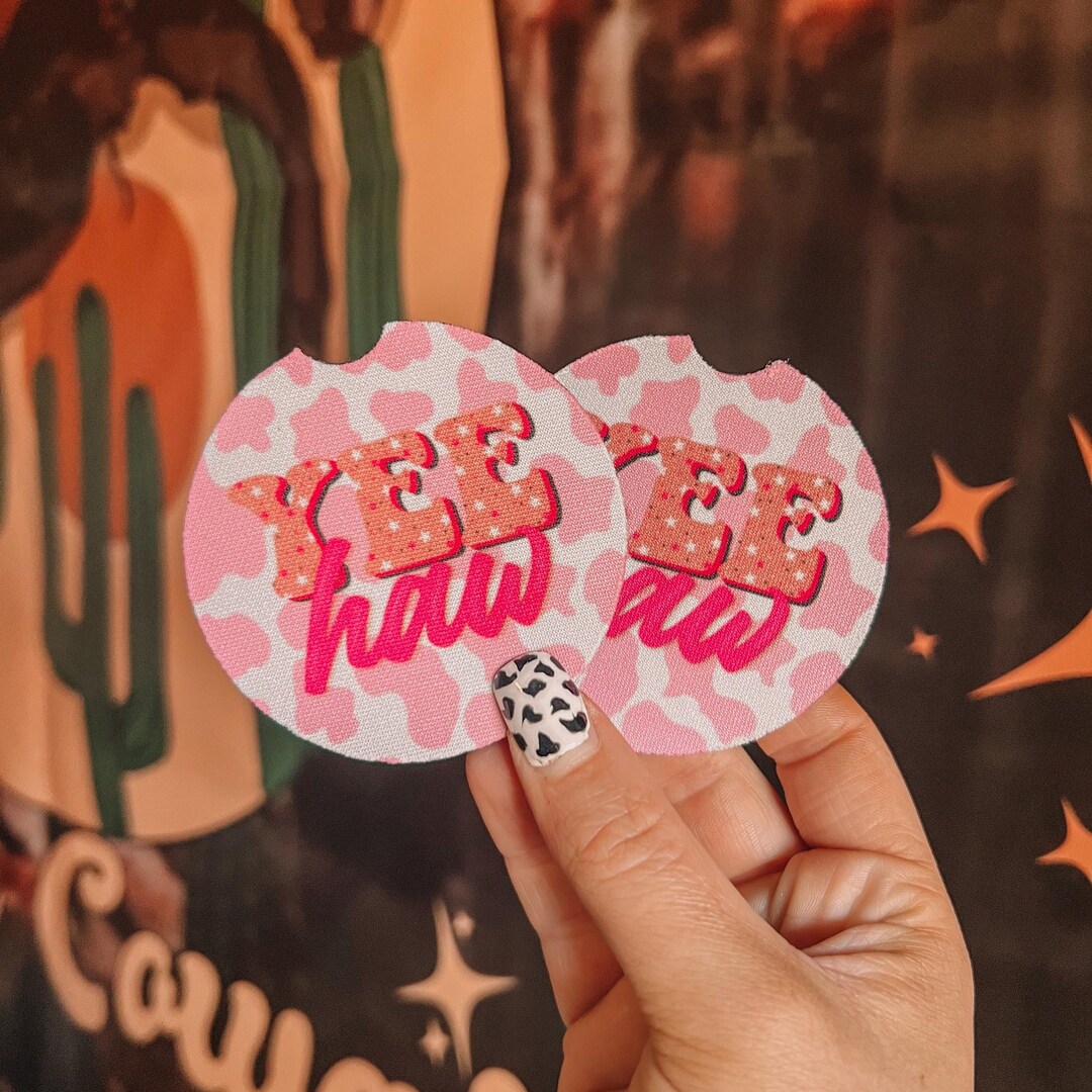 Hot Pink Yeehaw Car Coasters - Set of 2 | Thick 2.56 Inch Car Coasters ...
