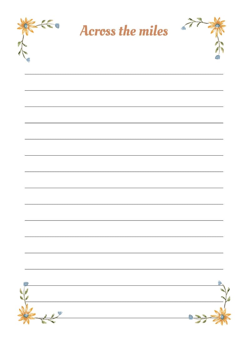 Printable "across the Miles" Notelet - Cute Letter Writing Stationery ...