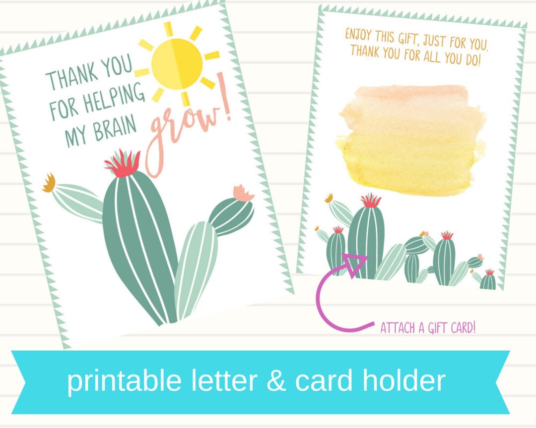 Cactus Thank You - Printable Teacher Appreciation Gift - Teacher Thank ...