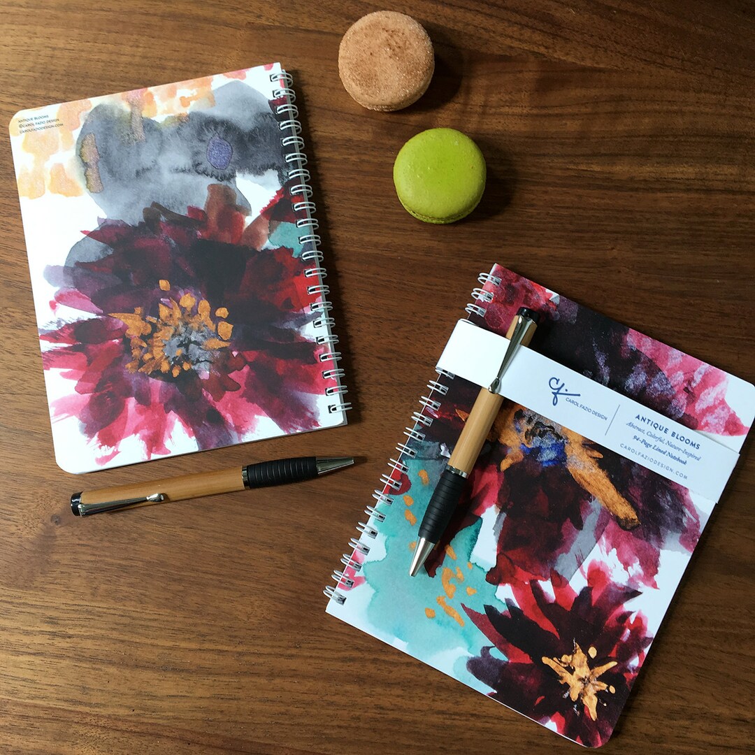 Journal Gift Set With Bamboo Pen, Free Gift Wrap, Antique Blooms, Red ...