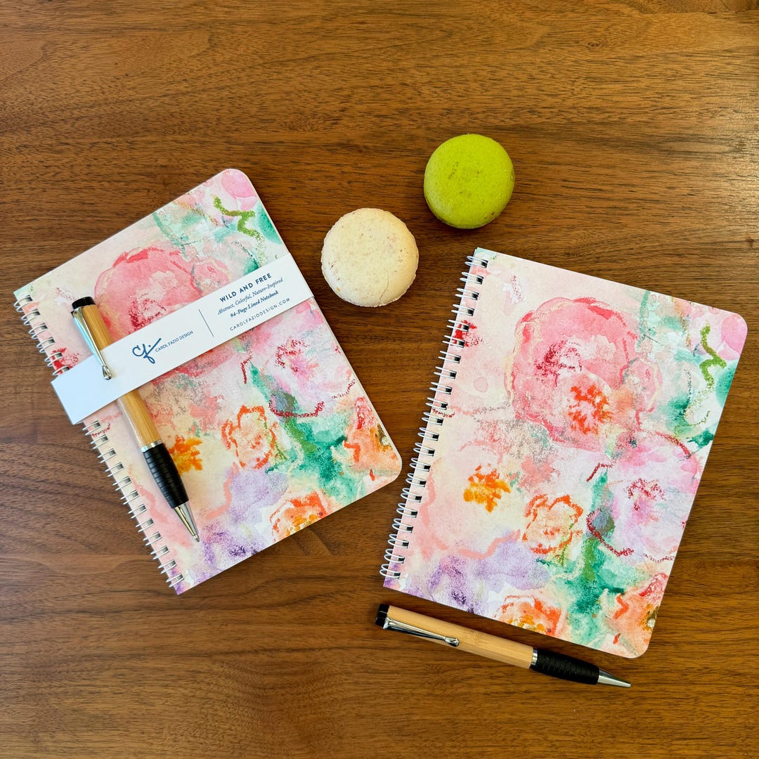 Watercolor Floral Journal Gift Set: Lined Notebook With Bamboo Pen - Etsy