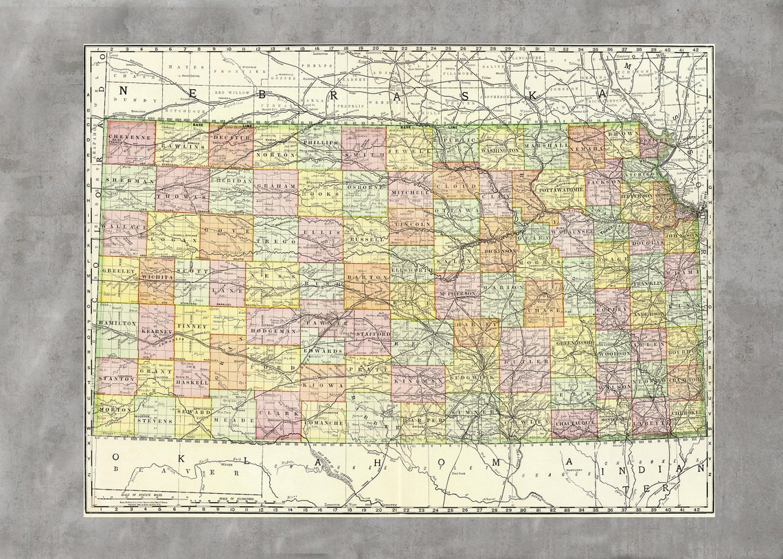 Printable Old Map of Kansas Print Atlas 1897 Old Kansas Map | Etsy ...