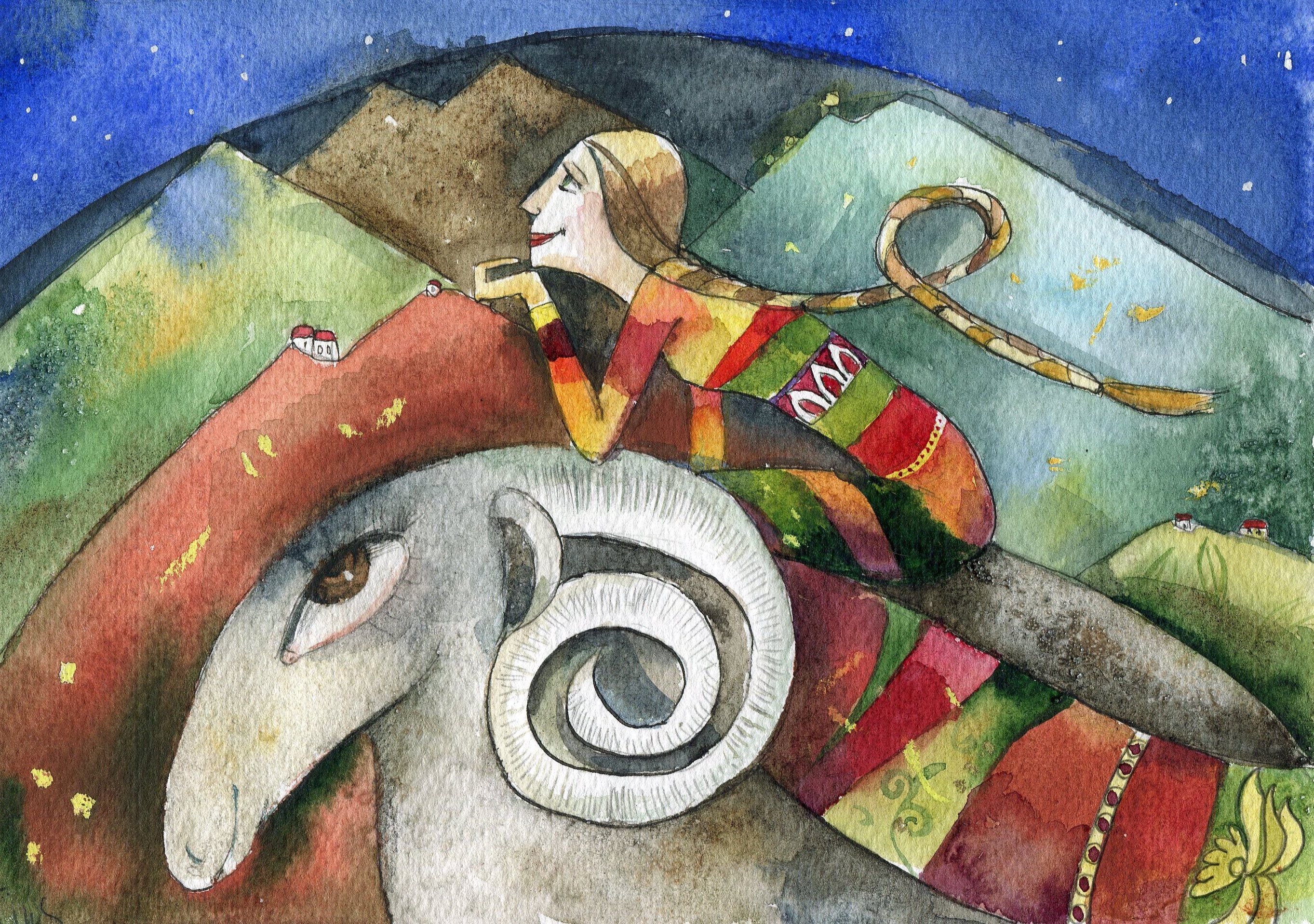 Sternzeichen WIDDER (FRAU), Kunstkarte, C6 - Etsy.de