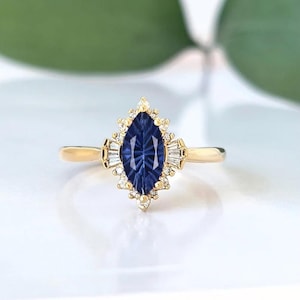 Unique Firework Cut Blue Sapphire Ring,marquise Sapphire Engagement ...