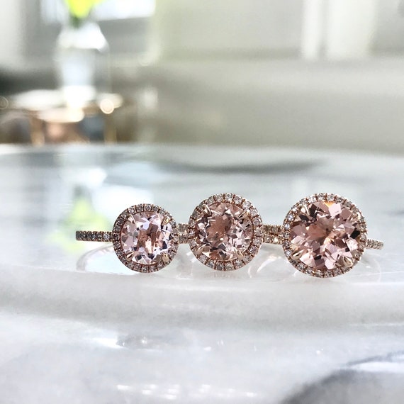 Morganite Ring Morganite Engagement Ring Halo Engagement | Etsy