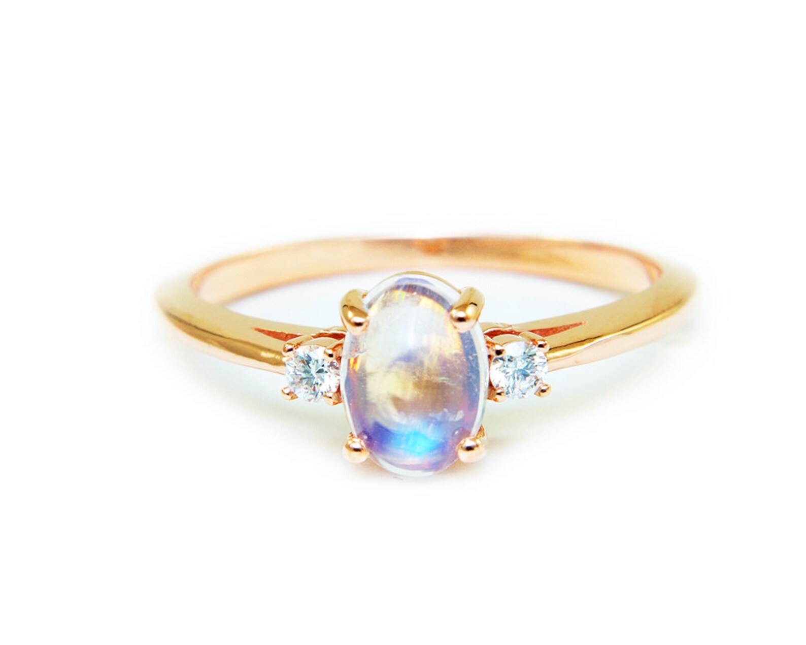 Oval Moonstone Ring Rainbow Moonstone Engagement Ring Rose - Etsy