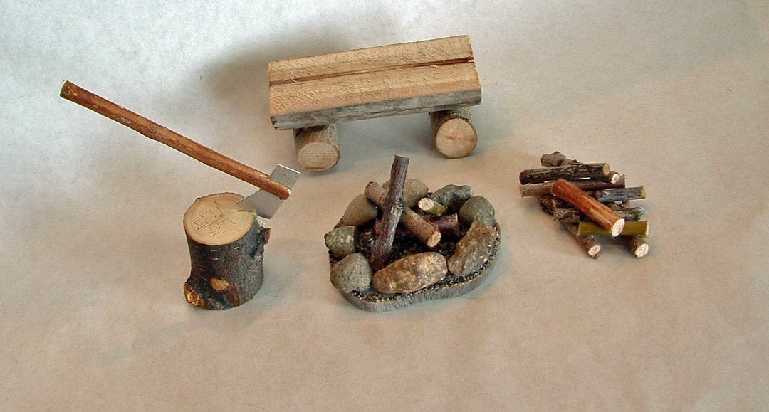 Fairy Garden Campfire Scene Accessory Set, Miniature Dollhouse Camp ...