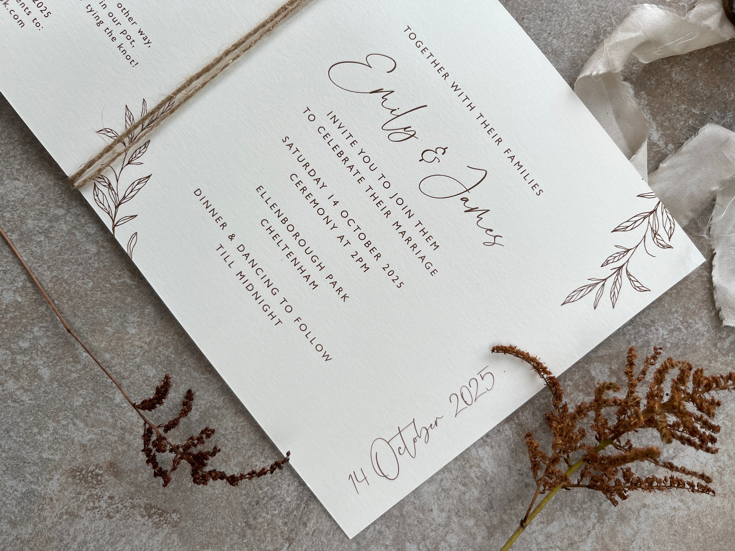 Woodland, Modern Rustic Leaves, Wedding Invitation, Wedding Invites ...