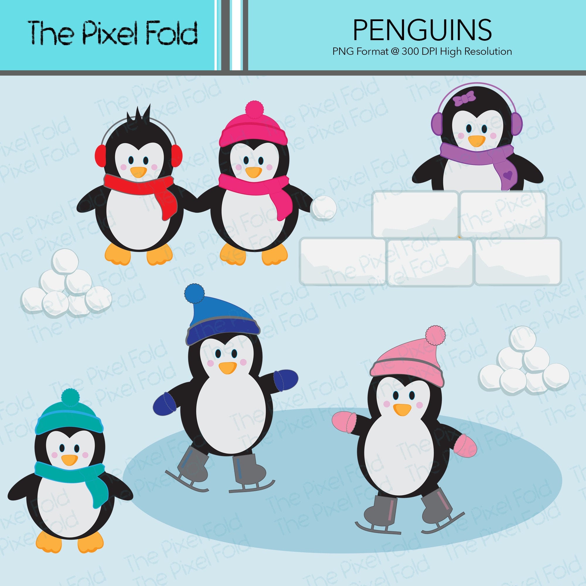 Penguin Clipart | Ice Skating Penguins | Snow Forts and Snowballs ...