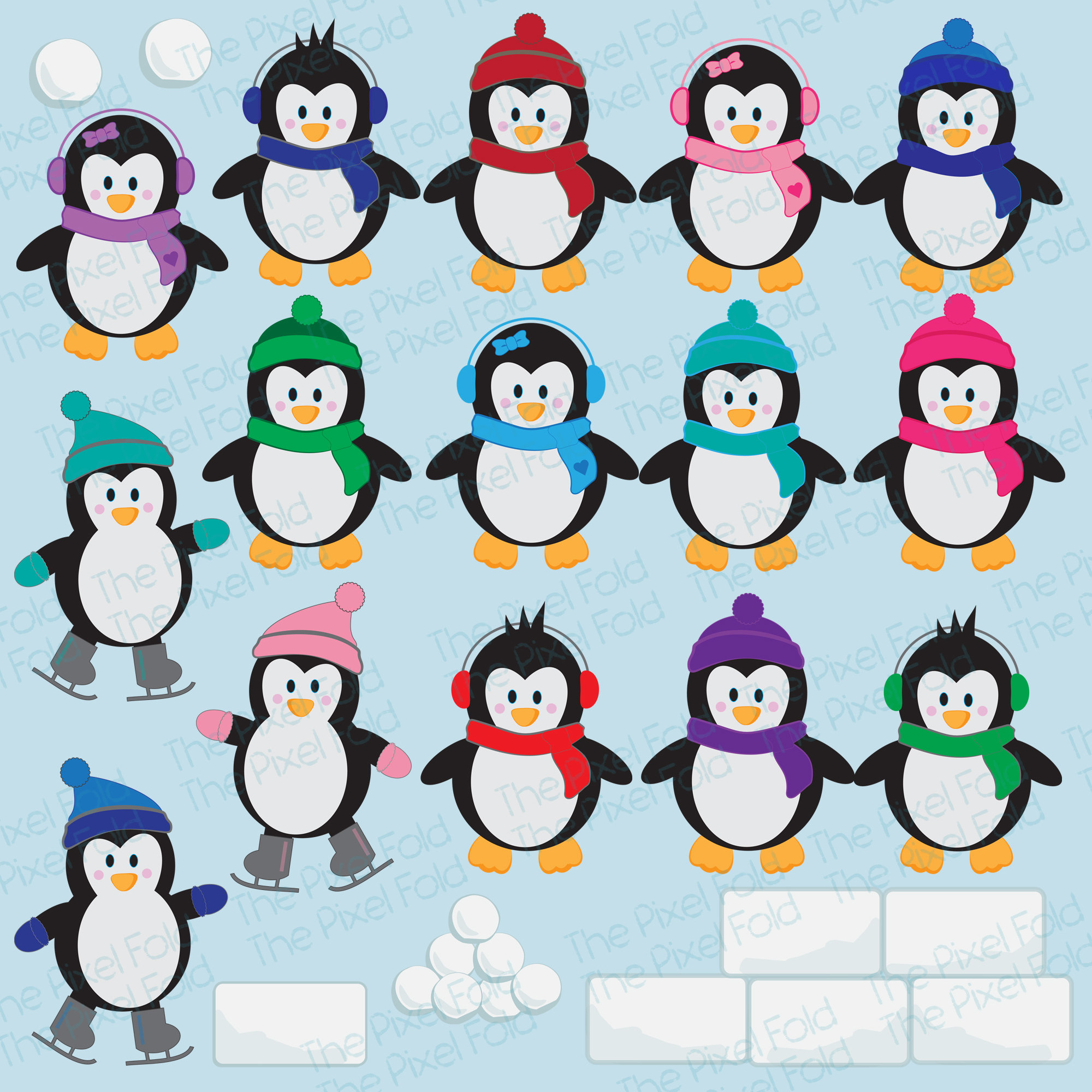 Penguin Clipart | Ice Skating Penguins | Snow Forts and Snowballs ...