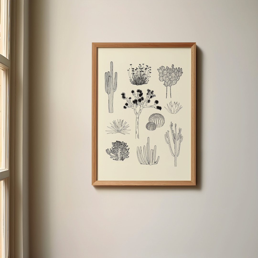 Hand-drawn Desert Cacti Art Print - Etsy