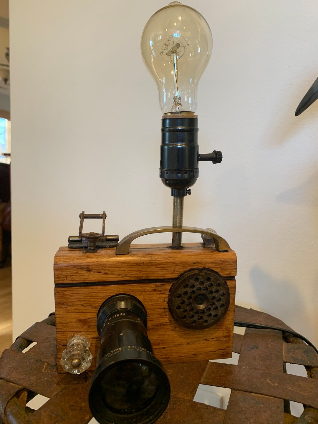 Camera Desk Lamp Wood Lights Steampunk Cyberpunk Vintage Camera Lens ...