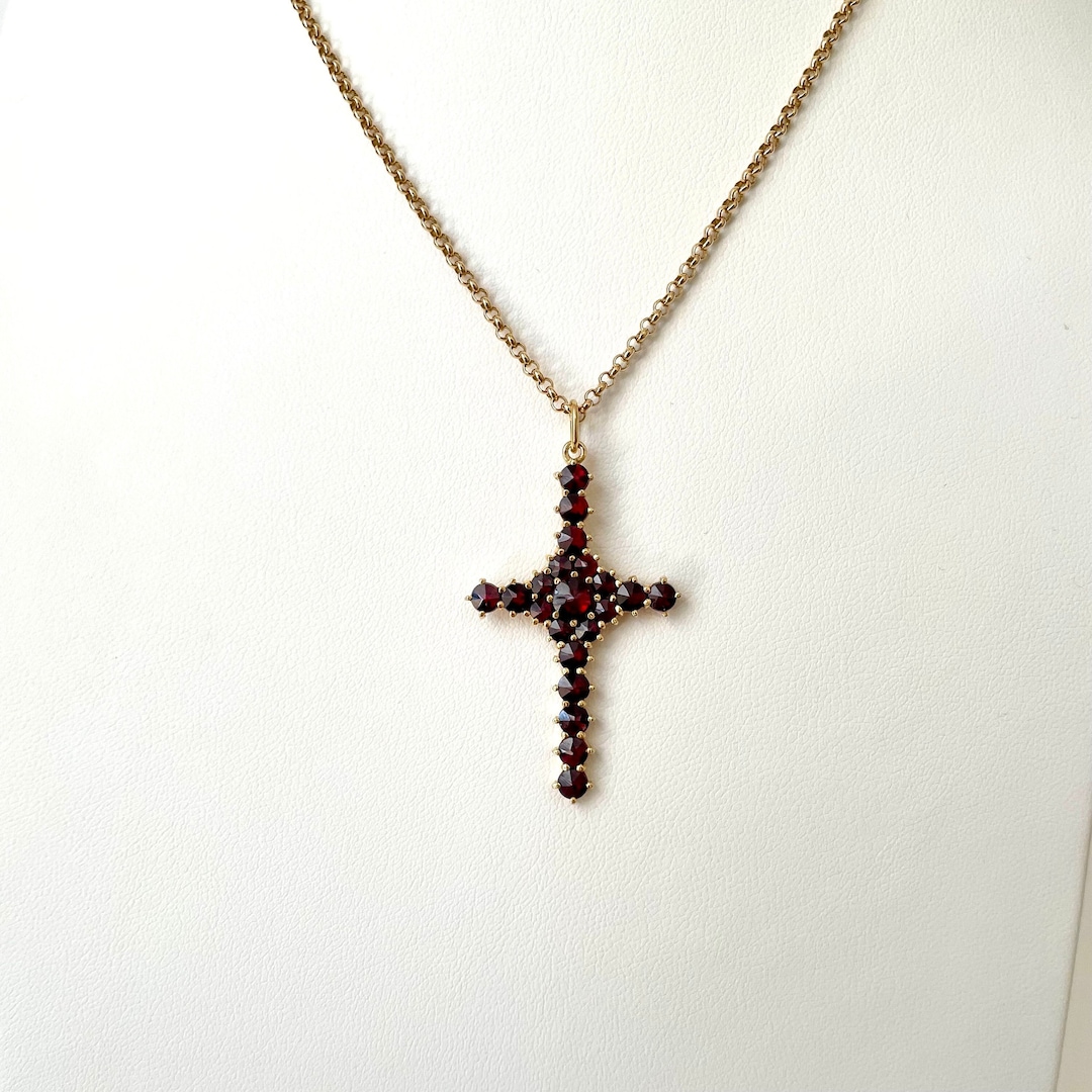 Impressive Garnet Cross Pendant Charm With Gold Vermeil - Etsy