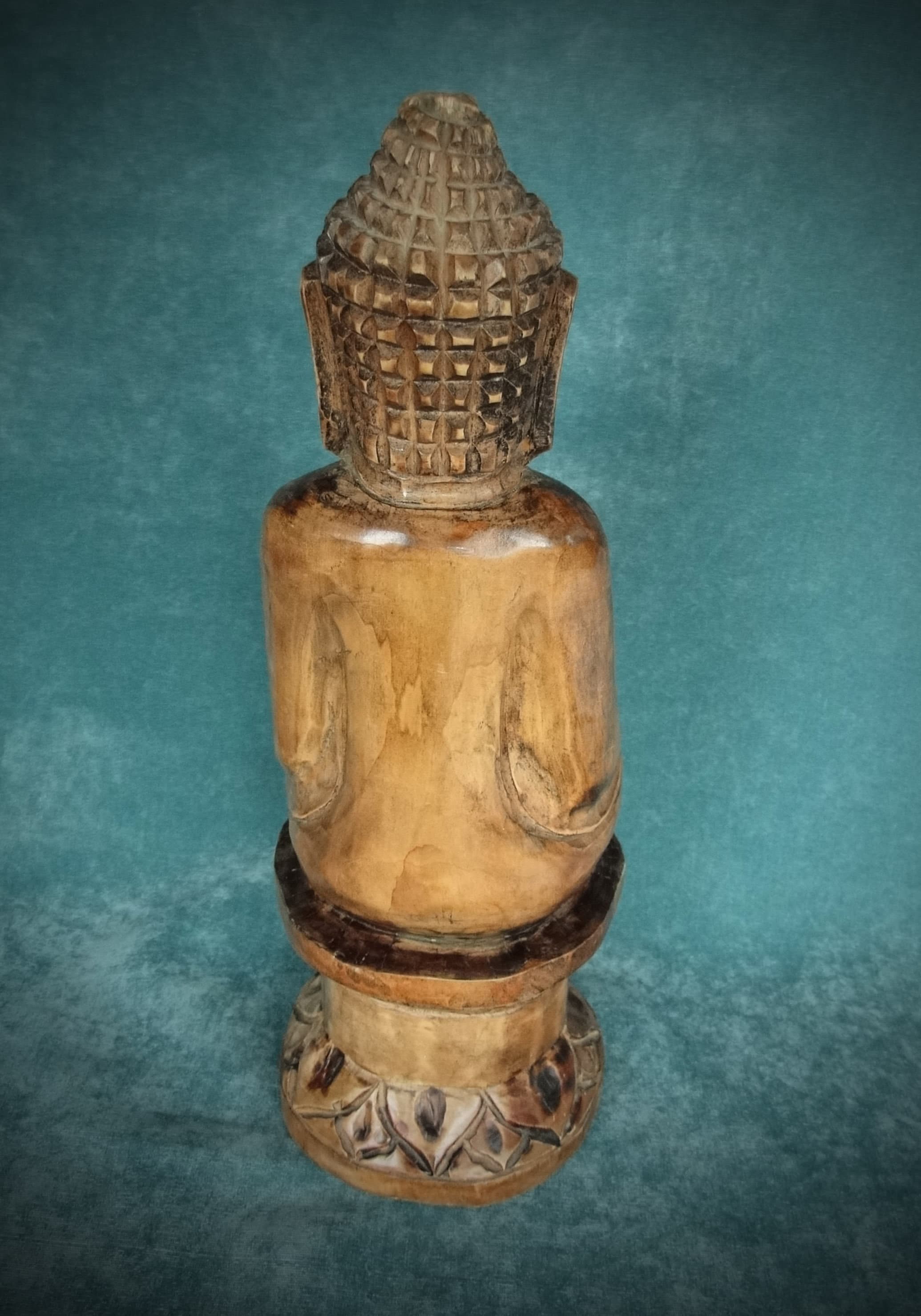Vintage Hand Carved Wood Buddha Statue 16.25" Tall - Beautiful Hand ...