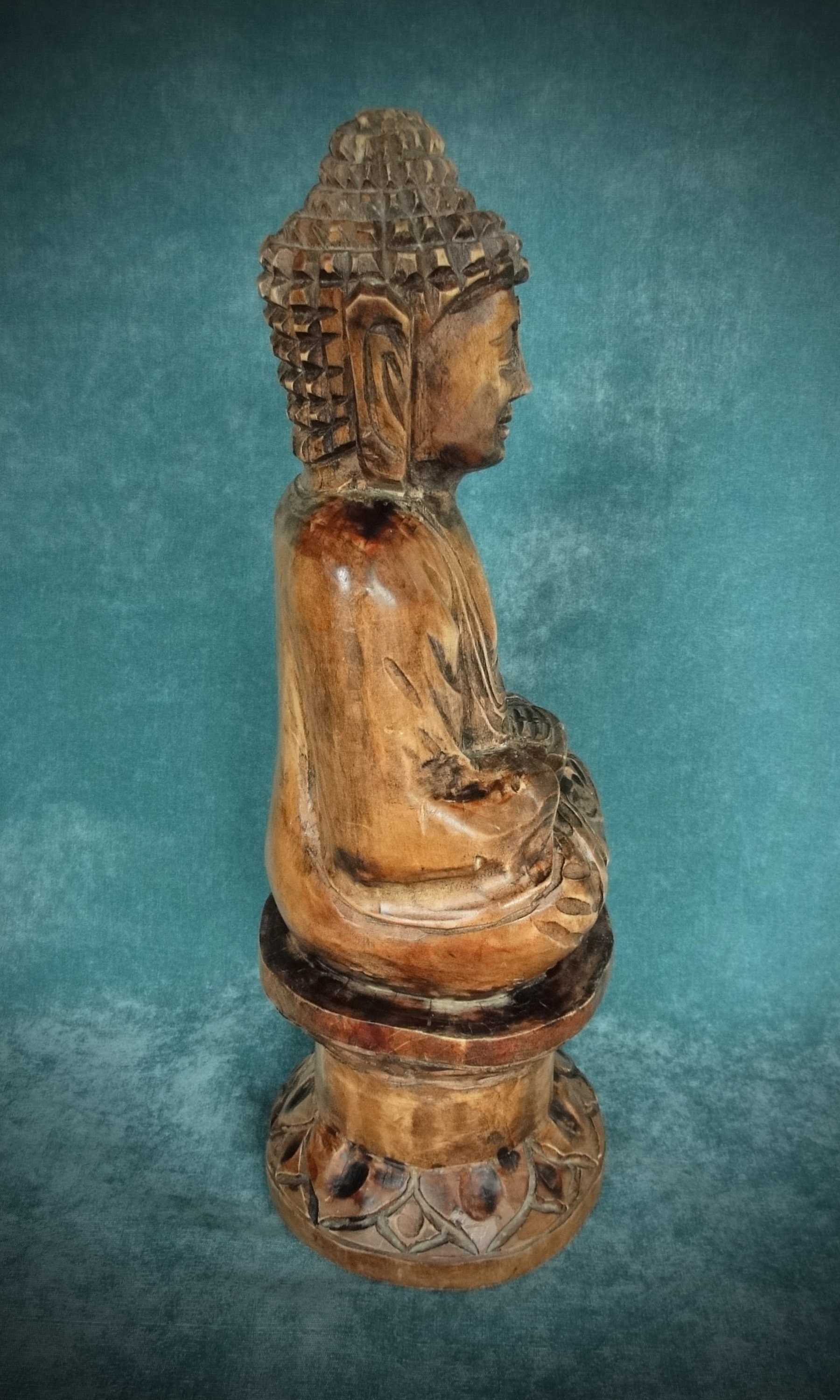 Vintage Hand Carved Wood Buddha Statue 16.25" Tall - Beautiful Hand ...