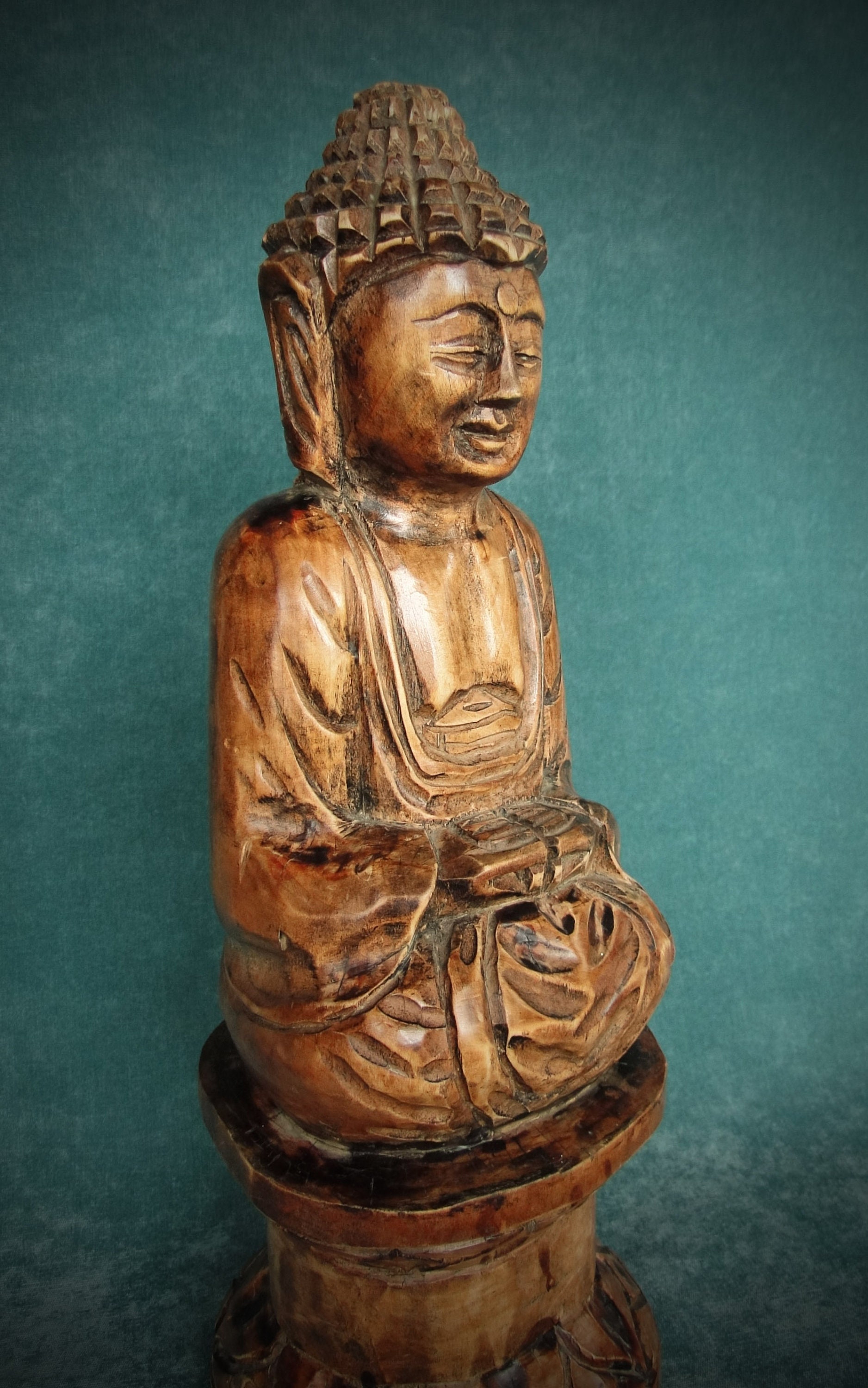 Vintage Hand Carved Wood Buddha Statue 16.25" Tall - Beautiful Hand ...