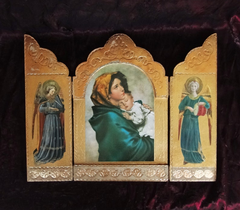 Vintage Florentine Triptych Madonna and Child with Angels | Etsy