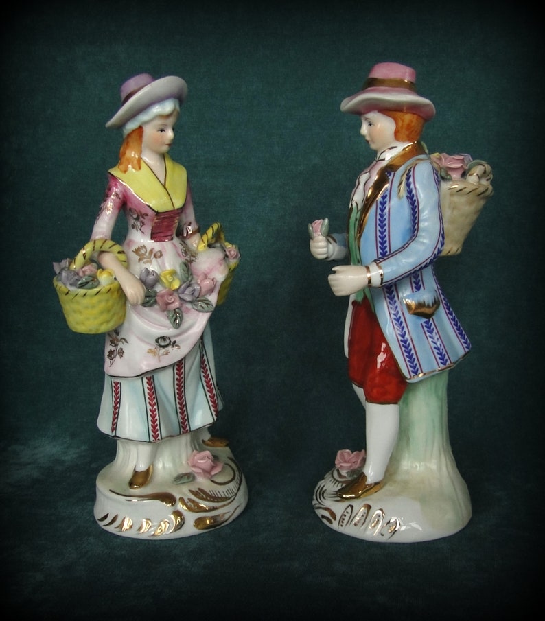 Limoges Figurine Couple Gathering Flowers in Period Costumes - Etsy