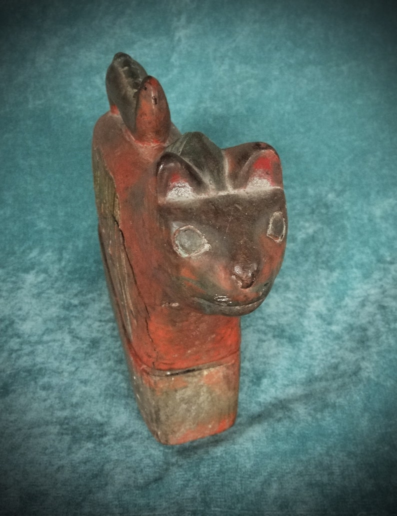 Native American Folk Art Design Cat Carving - Folk Art Hand Carved Wood ...